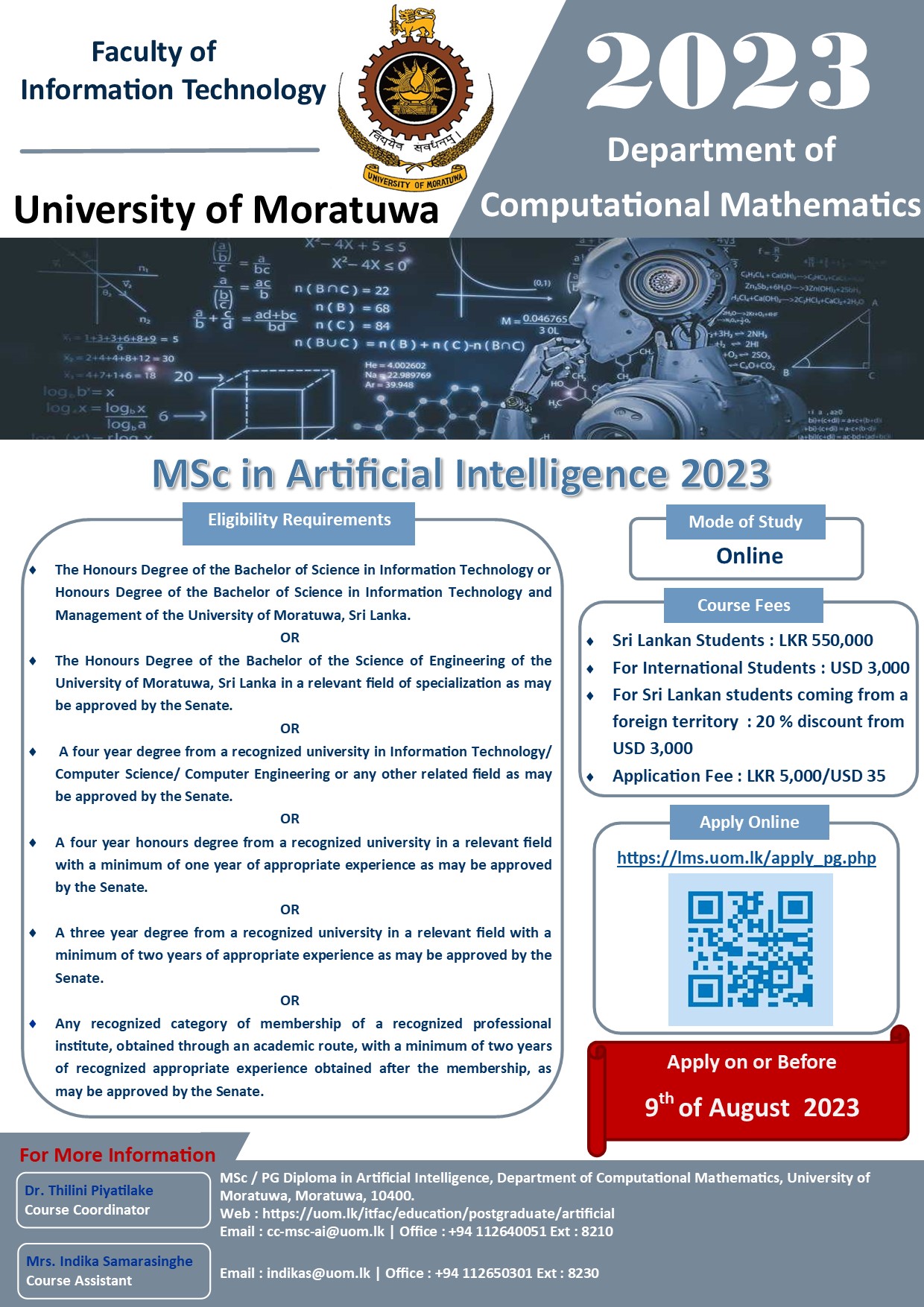 Application call for MSc in Artificial Intelligence | University of Moratuwa